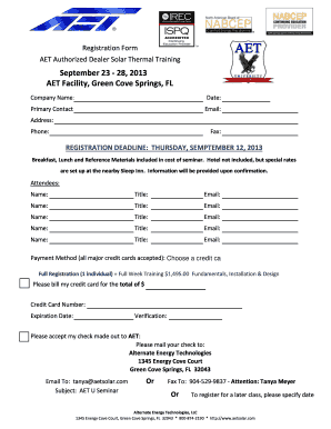 Fillable Online Registration Form AET Authorized Dealer Solar Thermal ...