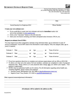 Fillable Online RETIREMENT ESTIMATE REQUEST FORM Fax Email Print ...
