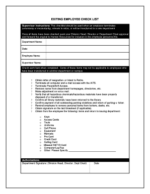 Fillable Online hr mst EXITING EMPLOYEE CHECK LIST - bhrbbmstbbedub Fax ...