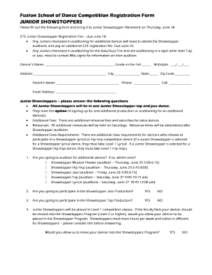 Fillable Online Fuzion School of Dance Competition Registration Form ...