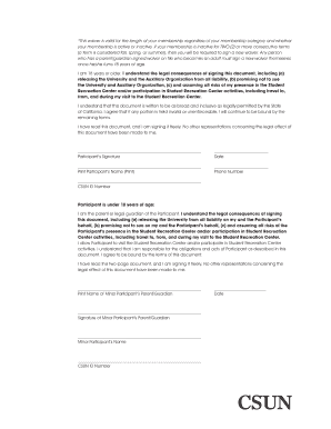 Fillable Online csun SRC waiver and guidelines form Fax Email Print ...