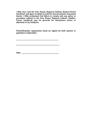 Fillable Online Parent Signature Form - Holy Rosary Regional Catholic ...