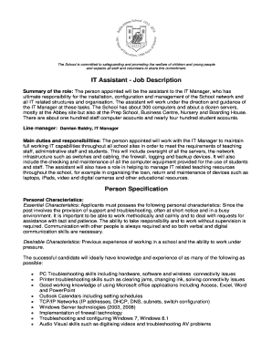 Fillable Online IT Assistant - Job Description Person Specification ...