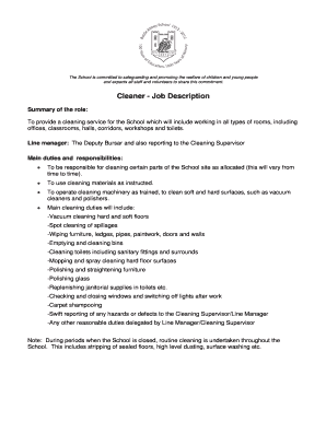 Fillable Online Job Description - Cleaner - Battle Abbey School Fax ...