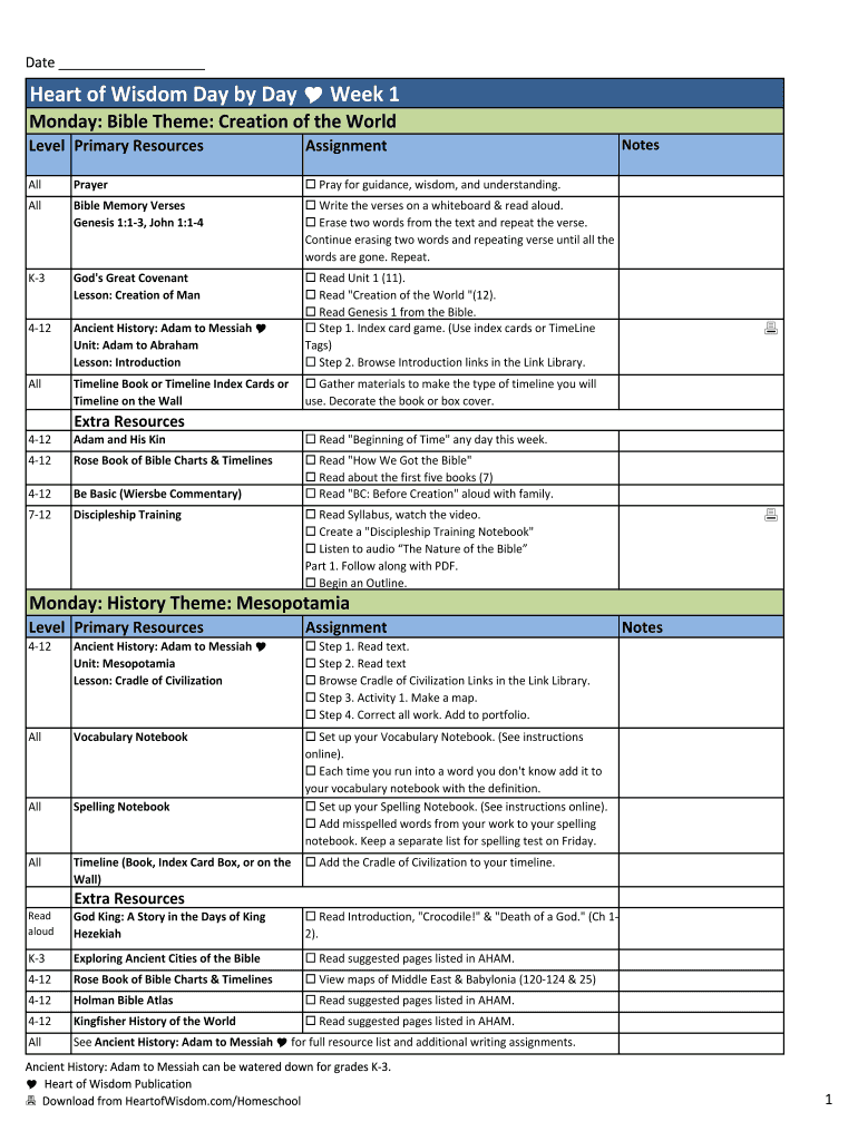Fillable Online Day by Day Lesson Plans for Week 1 (5p PDF) Fax Email ...