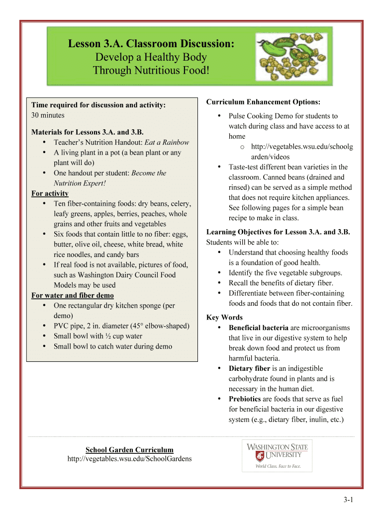 Fillable Online vegetables wsu Lesson 3A Classroom Discussion Develop a ...