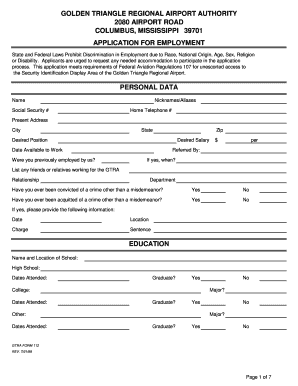 Fillable Online GOLDEN TRIANGLE REGIONAL AIRPORT AUTHORITY Fax Email ...