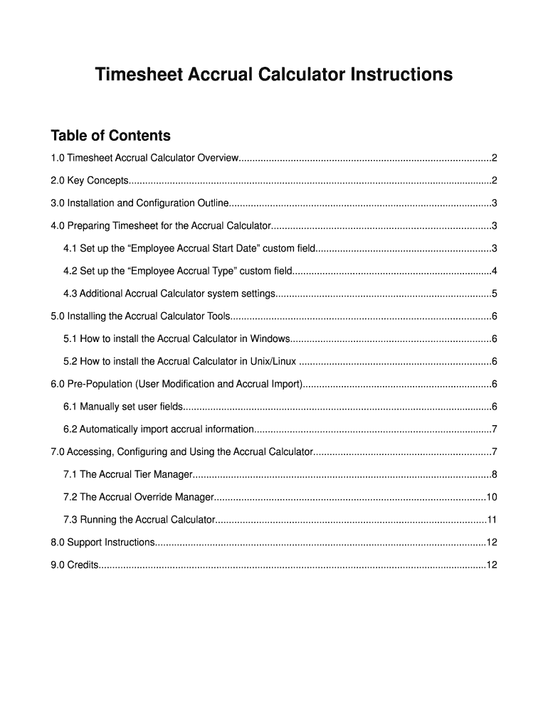 Fillable Online Timesheet Accrual Calculator Instructions Fax Email Print - pdfFiller