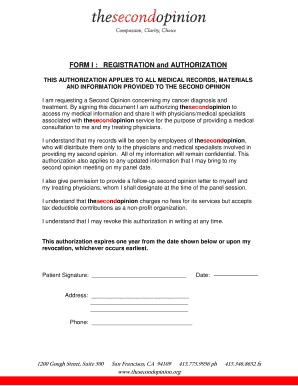 Fillable Online thesecondopinion FORM I REGISTRATION and AUTHORIZATION ...