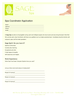 Fillable Online Spa Coordinator Application Fax Email Print - pdfFiller