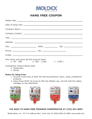 Fillable Online HANG FREE COUPON - moldexcom Fax Email Print - pdfFiller
