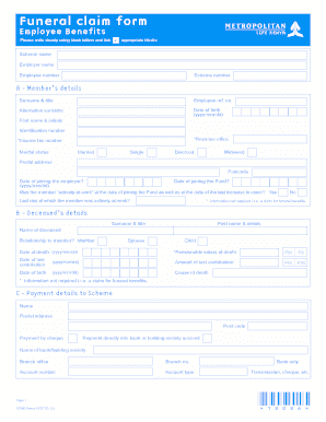 Fillable Online metropolitan co Funeral claim form - Metropolitan ...