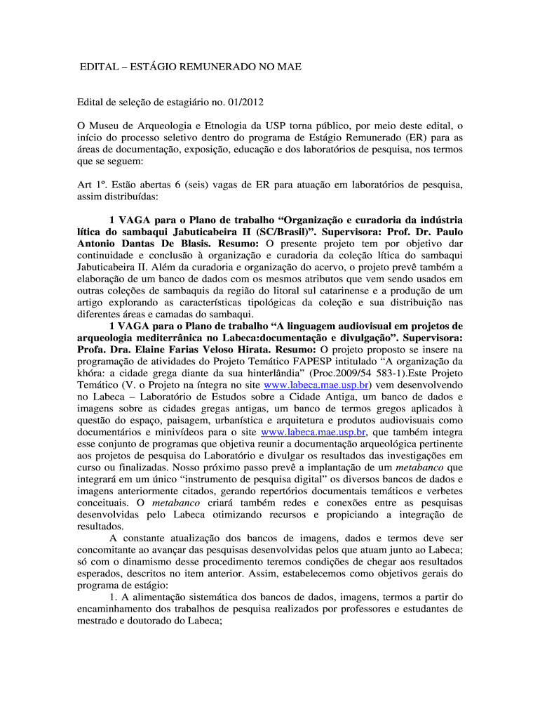 Preenchível Disponível capes mae usp Minuta de edital est gio remunerado no mae - USP - capes ...