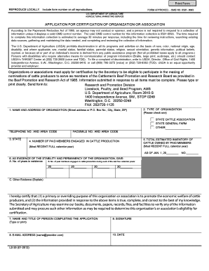 Fillable Online ams usda Application for Certification of Organization ...