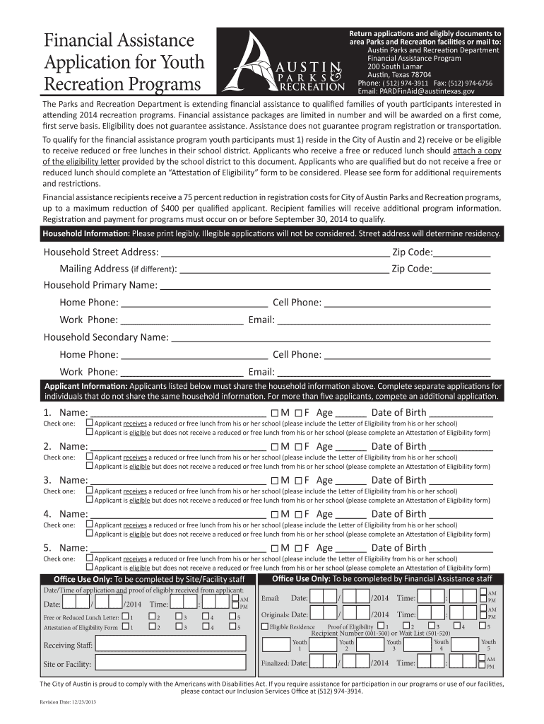 Fillable Online naca-austin Financial Assistance Application for Youth ...