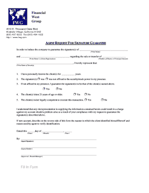 Fillable Online Signature Guarantee Request Form - FWG Fax Email Print - pdfFiller