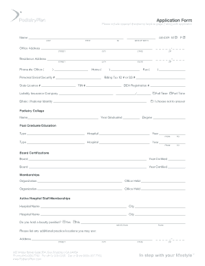 Fillable Online BApplicationb Form - Podiatry Plan Fax Email Print ...