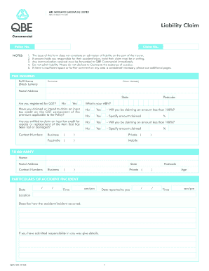 Fillable Online Liability Claim - CIA Consolidated Insurance Agencies ...