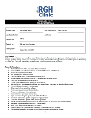 Fillable Online myrgh Paramedic (EMT) JOB DESCRIPTION - Roosevelt ...