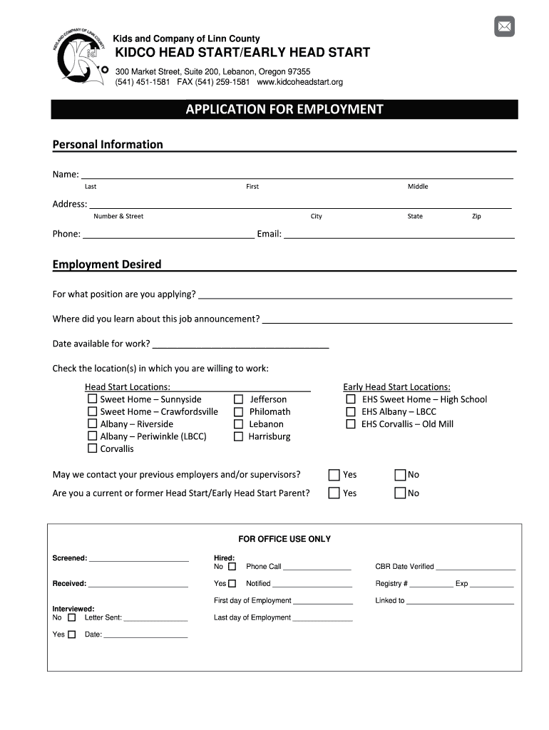 Fillable Online kidcoheadstart KIDCO HEAD START/EARLY HEAD START Fax ...
