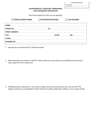 Fillable Online ETC Field Internship Application Fax Email Print ...