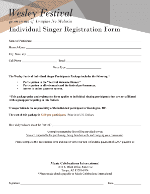 Fillable Online wesleyfestival Local Individual Singer Registration ...