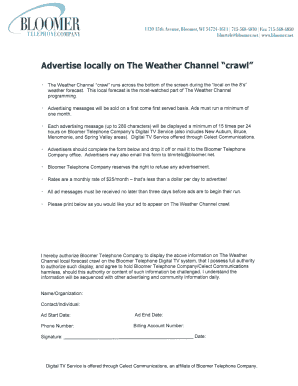 Fillable Online bloomer The Weather Channel Crawl Advertising Form ...