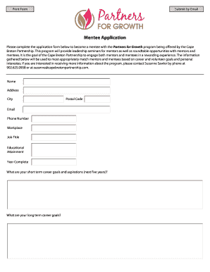 Fillable Online Mentee Application - capebretonpartnershipcom Fax Email ...