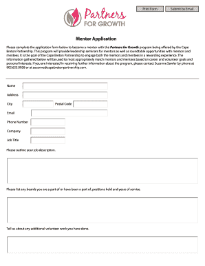 Fillable Online Mentor ApplicationPlease outline your job description Fax Email Print - pdfFiller