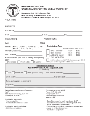 Fillable Online naot REGISTRATION FORM CASTING AND SplINTING SKIllS ...