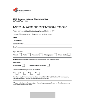 Fillable Online old swimming Media Accreditation Form - Swimming Canada Fax Email Print - pdfFiller