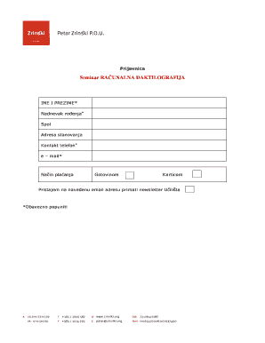 Fillable Online zrinski Prijavnica za seminar u pdf formatu. Fax Email ...