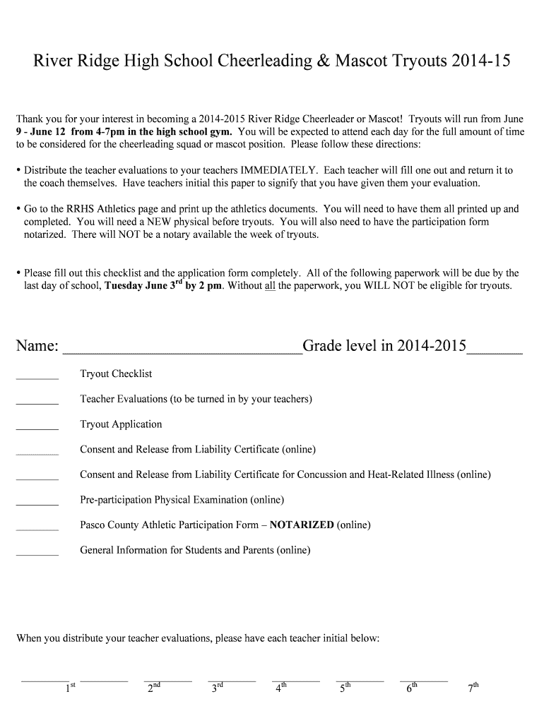 Fillable Online rrhs pasco k12 fl River Ridge High School Cheerleading ...