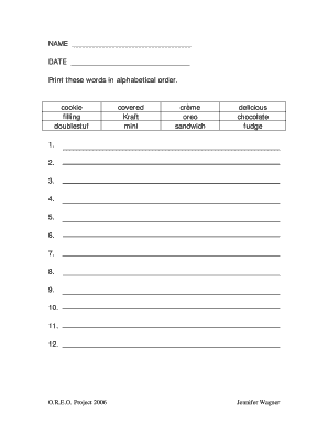 Fillable Online NAME Print these words in alphabetical order filling ...