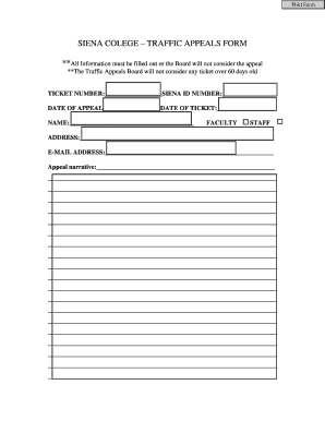 Fillable Online SIENA COLEGE TRAFFIC APPEALS FORM Fax Email Print ...