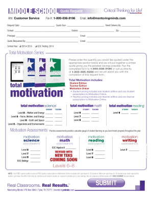 Fillable Online MIDDLE SCHOOL Quote Request - Mentoring Minds Fax Email Print - pdfFiller