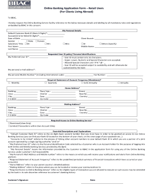 Fillable Online Online Banking Application Form Retail Users For ...