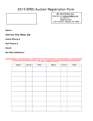 Fillable Online easternpaskicouncil 2015 EPSC Auction Registration Form ...