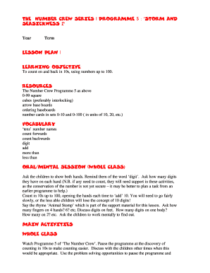 Fillable Online LESSON PLAN 1 LEARNING OBJECTIVE RESOURCES The Number ...