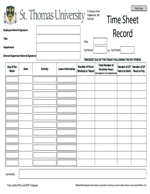 Fillable Online Timesheet Record Form Fax Email Print - pdfFiller