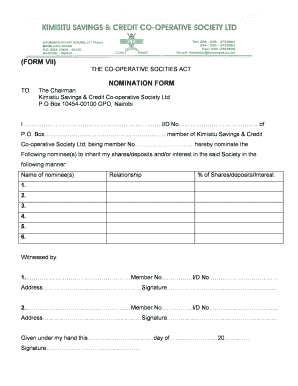Fillable Online kimisitusacco or FORM VII NOMINATION FORM ...