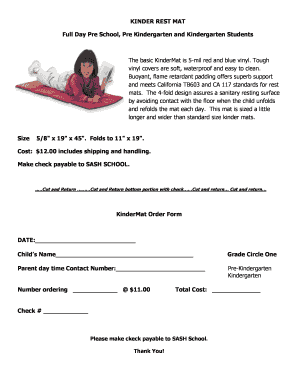 Fillable Online KINDER REST MAT Full Day Pre School Pre Kindergarten ...