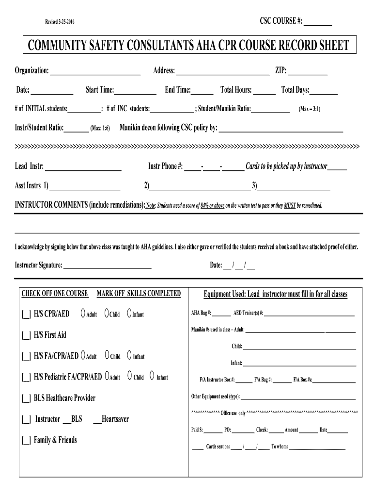 Fillable Online CSC COURSE # Fax Email Print - pdfFiller