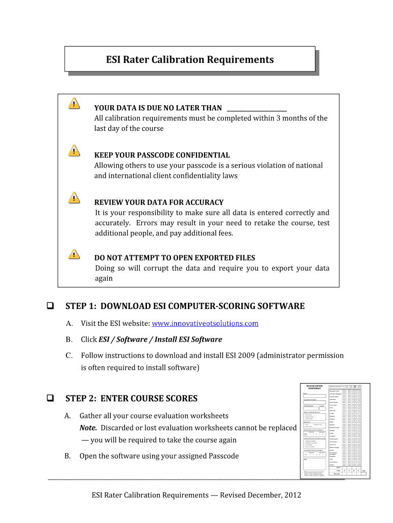 Fillable Online ESI Rater Calibration Requirements - Center for Innovative OT ... Fax Email ...