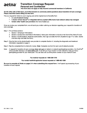 Fillable Online BAetnab Transition of Care Form pdf Fax Email Print ...
