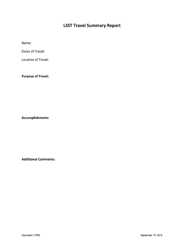 Fillable Online project lsst LSST Travel Summary Report Fax Email Print ...