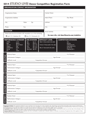 Fillable Online 2014 Dance Competition Registration Form Fax Email ...