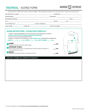 Fillable Online TACTICAL - SIZING FORM - Body Armor Reborn Fax Email ...