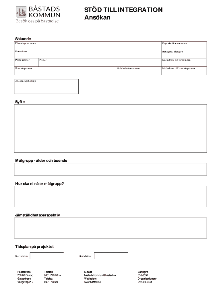 Fillable Online bastad ST D TILL INTEGRATION Ans kan - B stads kommun ...