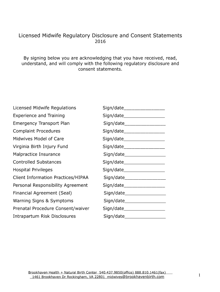 Fillable Online Licensed Midwife Regulatory Disclosure and Consent ...